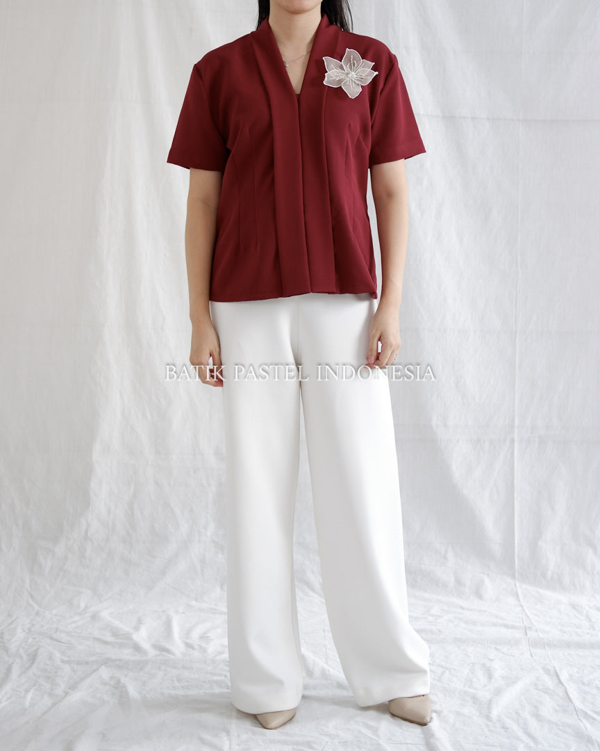Seruni Top Atasan Dengan Bordir Bunga - Maroon – Batik Pastel