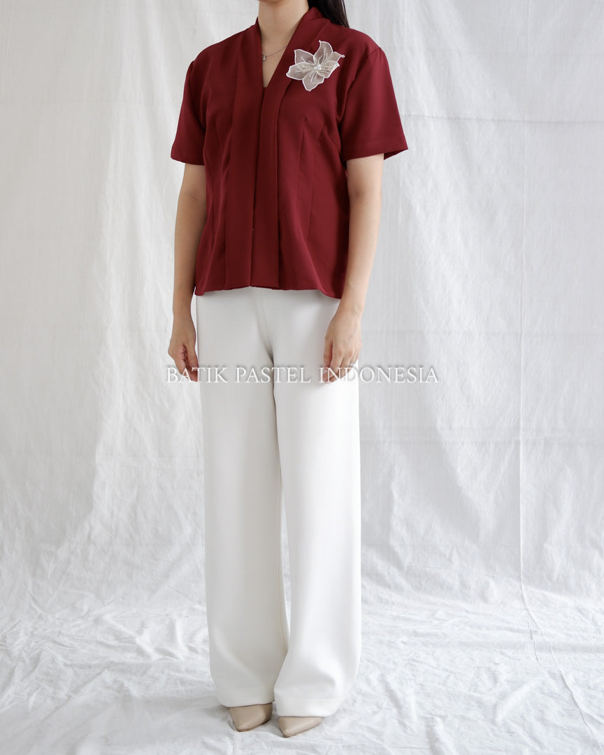 Seruni Top Atasan Dengan Bordir Bunga - Maroon – Batik Pastel