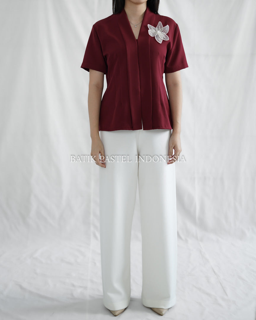 Seruni Top Atasan Dengan Bordir Bunga - Maroon – Batik Pastel