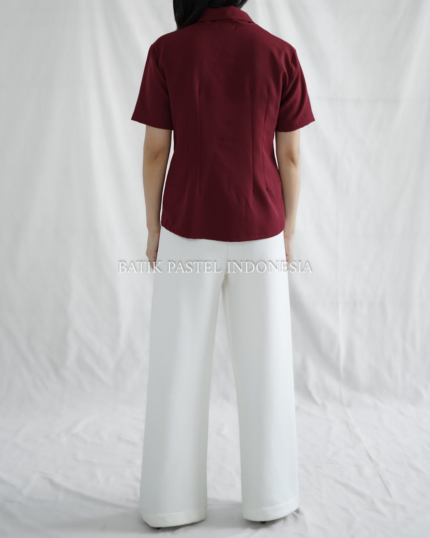 Seruni Top Atasan Dengan Bordir Bunga - Maroon – Batik Pastel