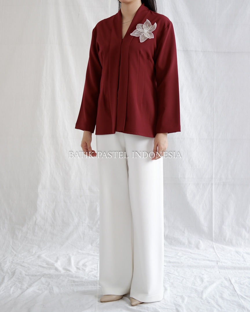 Seruni Top Atasan Dengan Bordir Bunga - Maroon Panjang – Batik Pastel